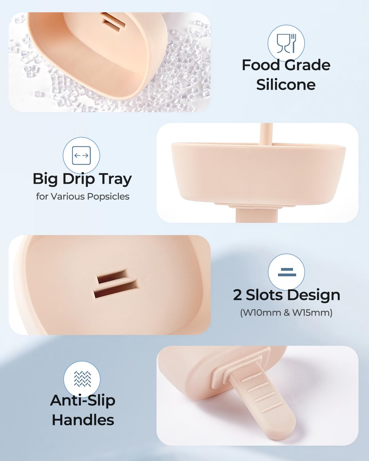 3 Pack Drip Free Silicone Popsicle Holders with Straw, AODISTUCE Popsicle Holders for Kids No Drip, Mess Free Frozen Treats Holder Ice Pop Holder Popsicle Holder for Toddlers Kids Baby, with 2 Slots