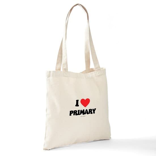 CafePress I Love Primary LDS Clothing LDS T Shirts Tote Natural Canvas Tote Bag, Reusable Shopping Bag