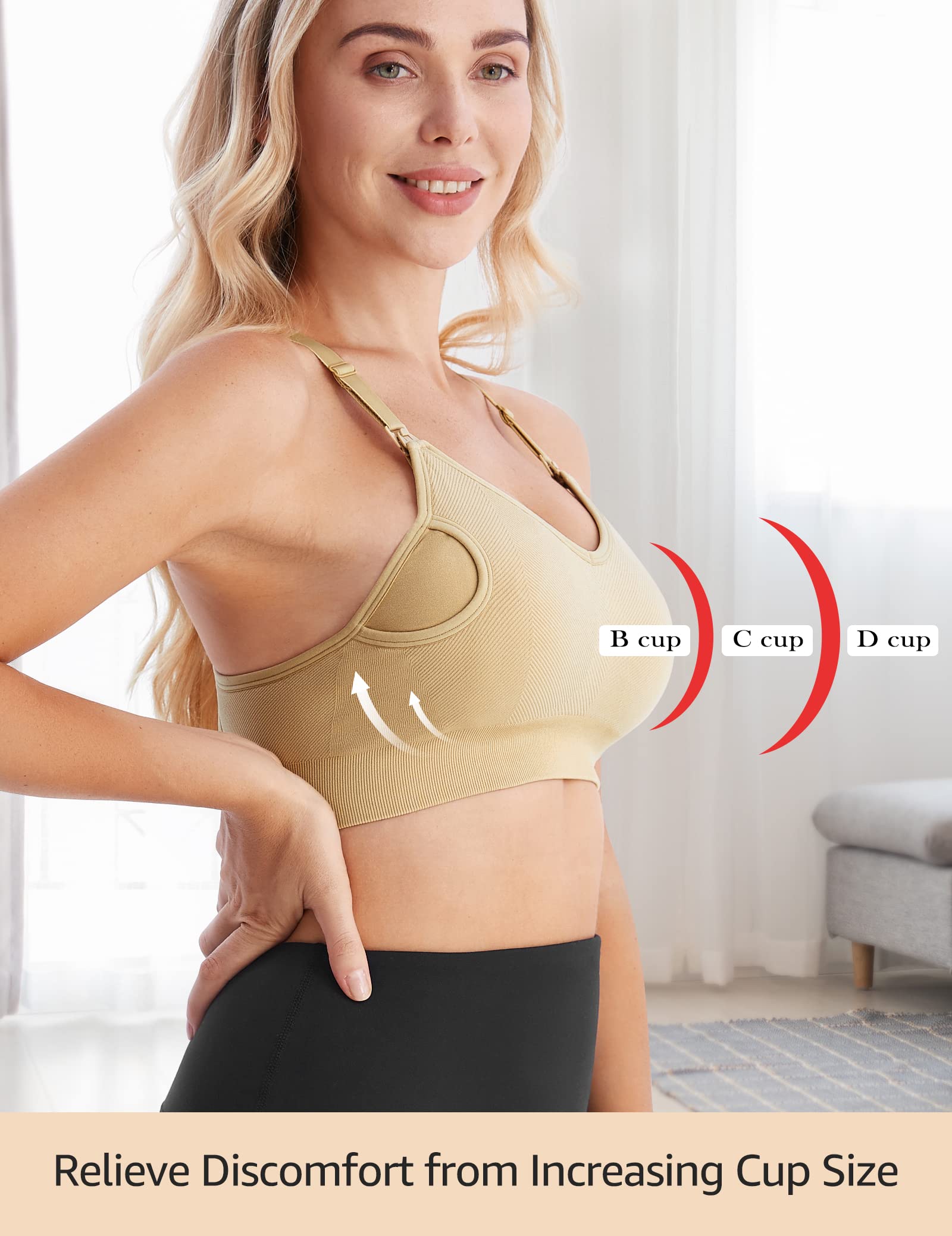 3AXE Hands Free Pumping Braor Women 2 Pack Supportive Comfortable All Day Wear Pumping and Nursing Bra in One Holding Breast Pump Black Beige Medium