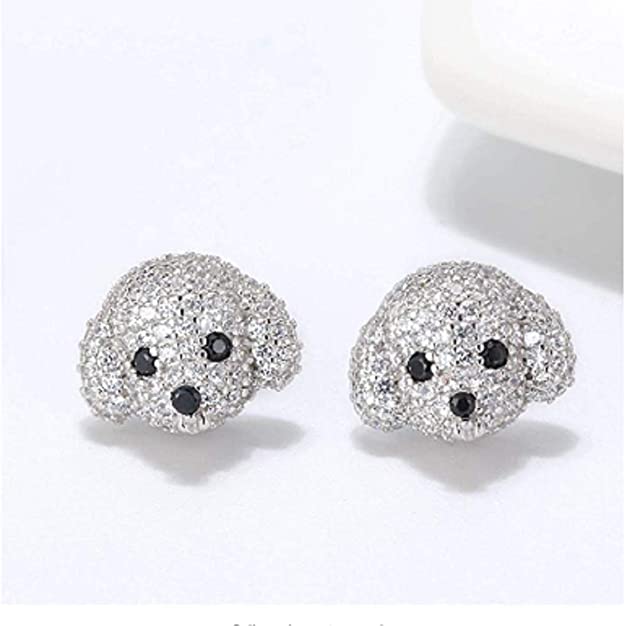3Ct Round Cut Cubic Zirconia Poodle Puppy Women's Dog Sterling Silver Stud Earrings