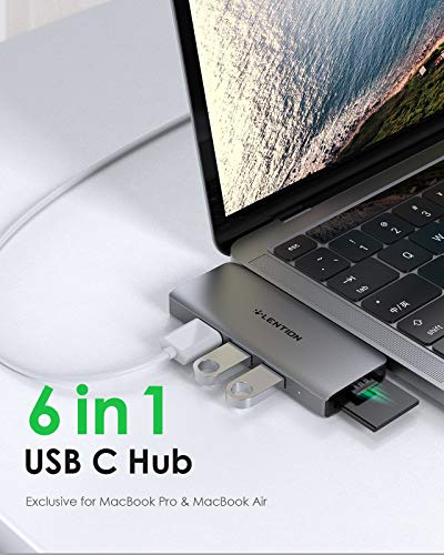 LENTION 6 in 1 USB C Hub with 1 USB C (100W PD/40Gbps Data/5k Video Output), 3 USB 3.0 & SD/Micro SD Card Reader Compatible 2016-2023 MacBook Pro 13/15/16, Mac Air(CB-CS62, Space Gray)