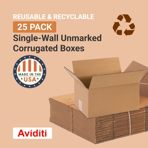 AVIDITI 12 x 8 x 6 Corrugated Cardboard Boxes, Small 12"L x 8"W x 6"H, Pack of 25 | Shipping, Packaging, Moving, Storage Box for Home or Business, Strong Wholesale Bulk Boxes