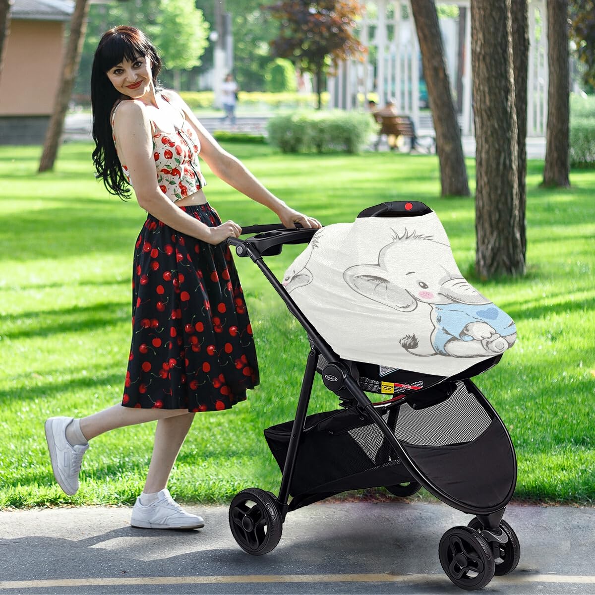 MNSRUU Baby Car Seat Covers Canopy Cover Blue Boy Elephant Baby Infant Stroller Cover Full Coverage Carseat Canopy Breathable Nursing Cover for Breastfeeding