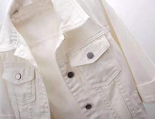 AMEBELLE Women's 3/4 Sleeve Strech Distress Slim Crop Denim Jean Trucker Jacket(0099-White-L)
