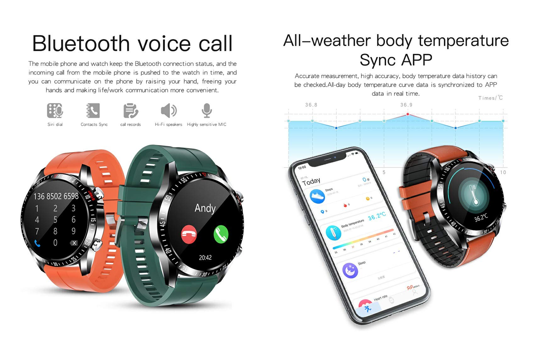 KRG Kerunga Business Sports Smart Watch Compatible with iPhone and Android/with Bluetooth Calling/Heart Rate/Sleep Tracker/IP67 (Black Silicone Strap Style, KRG-K29, 10*1.8*0.5inch