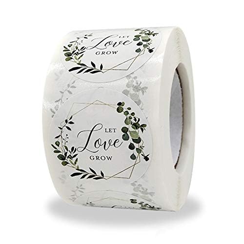 Let Love Grow Stickers 1.5'' Circle Labels 500 Per Pack New Roll Handicraft Decoration Thank You Sealing Sticker Gift Envelope Wedding Celebration Botanical Boutique Stickers