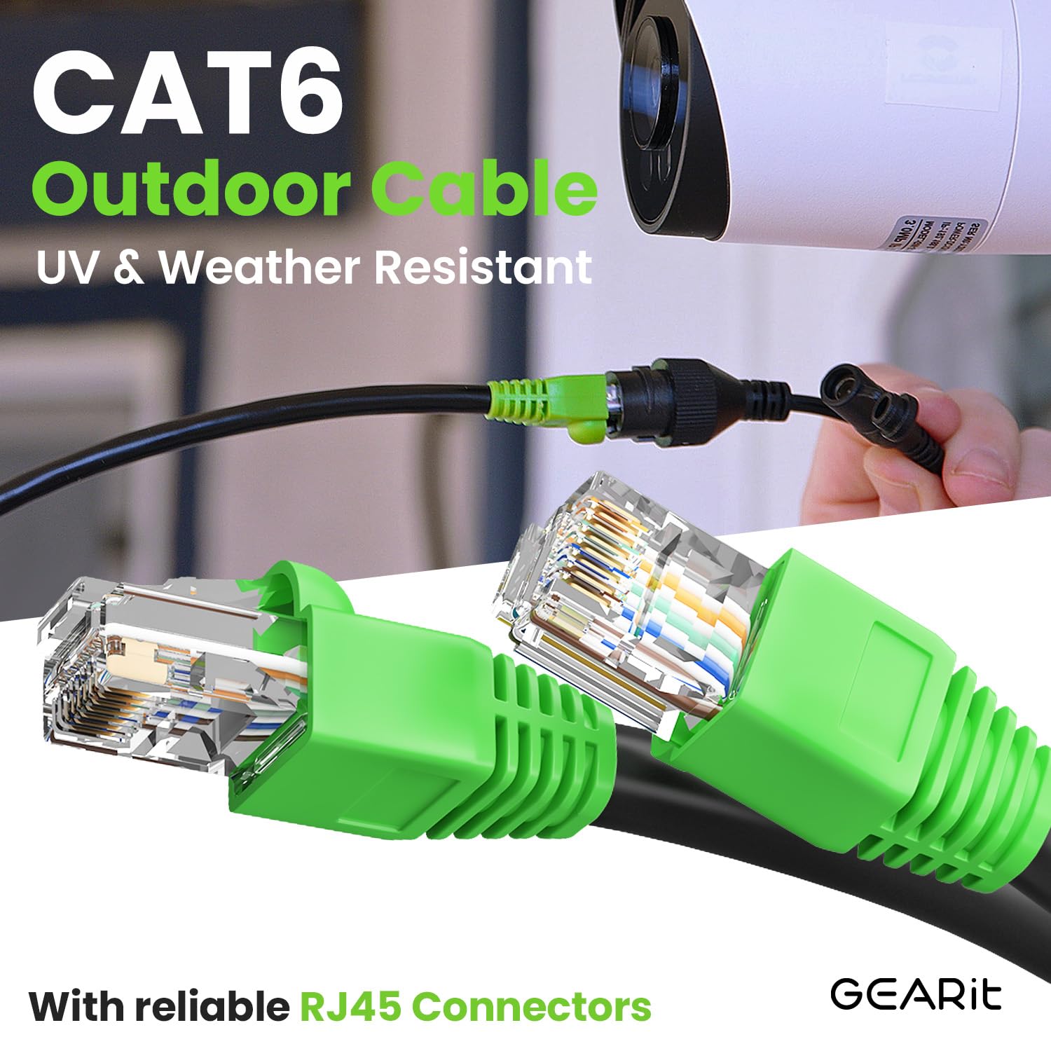 GearIT RJ45 Cat-6 Ethernet Patch Cable, 10Gpbs Transfer Speed, Gold-Plated Connectors, Copper Clad, Outdoor, UV Resistant, Direct Burial, Waterproof, Durable, 100 Foot (30.4 Meters), Black