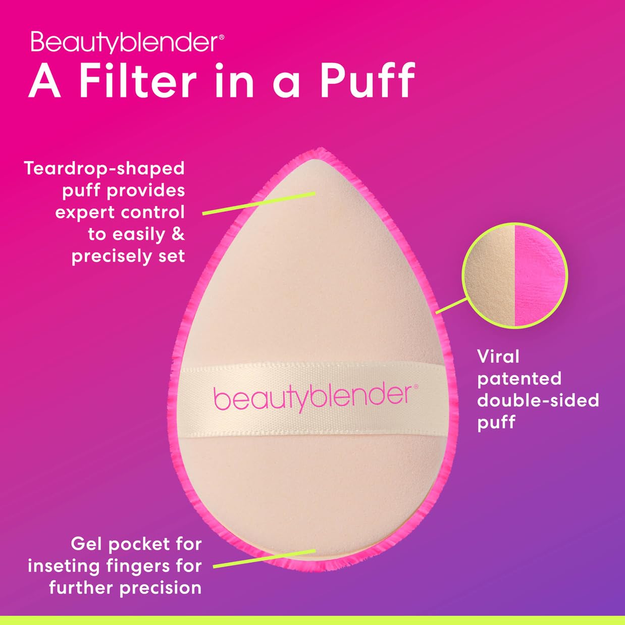 Beautyblender® | Pocket Puff™ Dual-Sided Beauty Blender Powder Puff for Setting and Baking, Reusable, Washable
