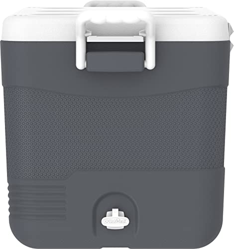 Duramax Picnic Icebox 60L High Performance Cool Box with PU Insulation, Side Handles with Secure lid Locking & Cup Holders on lid, Icebox, Cooler Box, Cool Grey