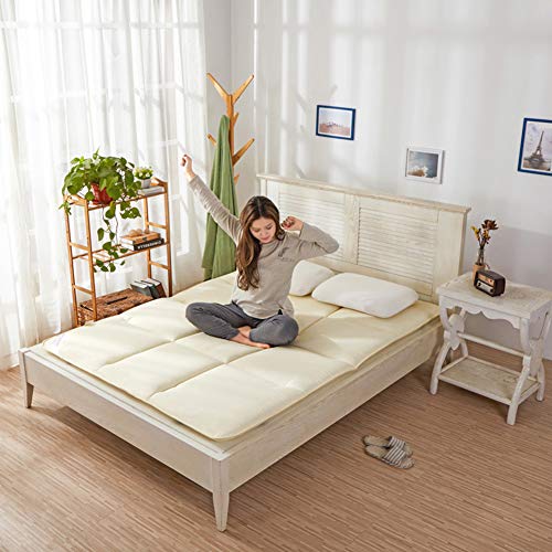 Japanese Futon Mattress Microfiber Soft Queen Sleeping Pad,Foldable Tatami Floor Mat,Fluffy Breathable Mattress Creamy-White 100x200cm(39x79inch)