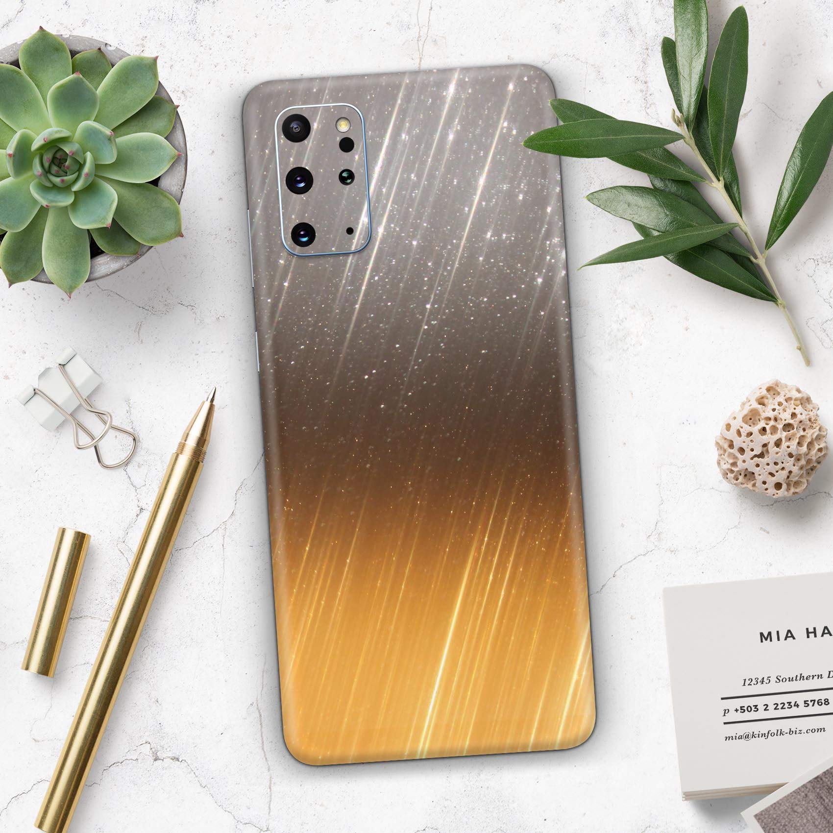 DesignSkinz Scratched Gold and Silver Surface Protective Vinyl Decal Wrap Skin Cover Compatible with The Samsung Galaxy S20 (Screen Trim & Back Glass Skin)