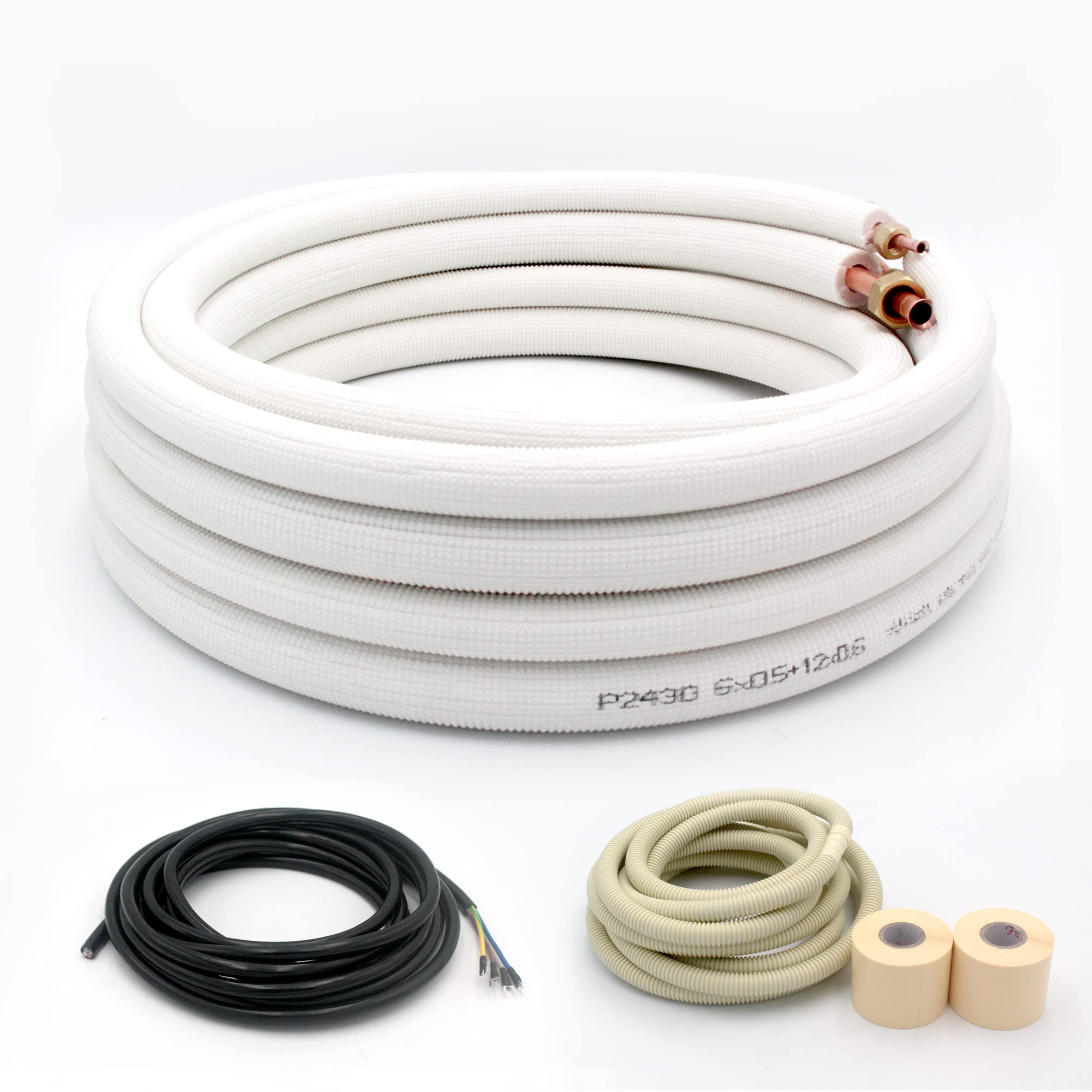 16 Ft Air Conditioning Copper Tubing Pipe Extension Set,Copper Pipes 1/4" & 3/8" with 3/8" PE Thickened for Mini Split AC and Heating Equipment Insulated Coil Line Set HVAC (1/4" + 3/8" WITH NUTS)