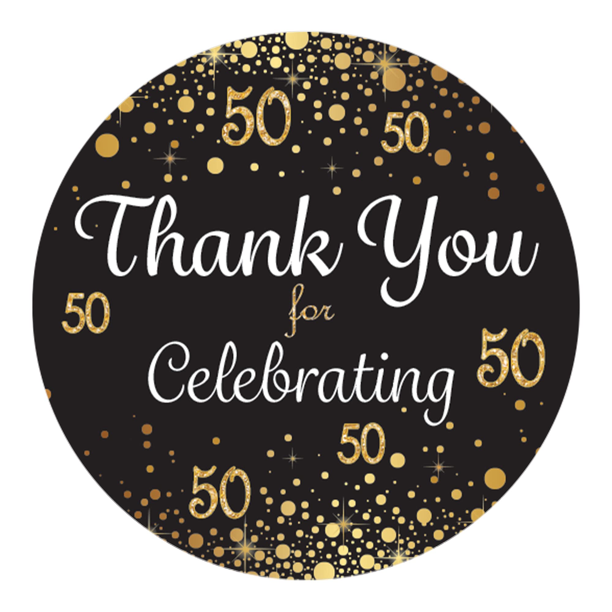 Black and Gold 50th Birthday Thank You Stickers - 1.75 in - 40 Labels