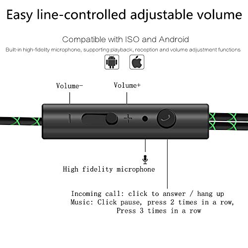 leqingchun Clip Type Earphones，Portable Stereophone Headphones,with Microphone and Call Controller Stereo Earphones,Suitable for Compatible with 3.5mm iPhone, Android Mobile Phone Black