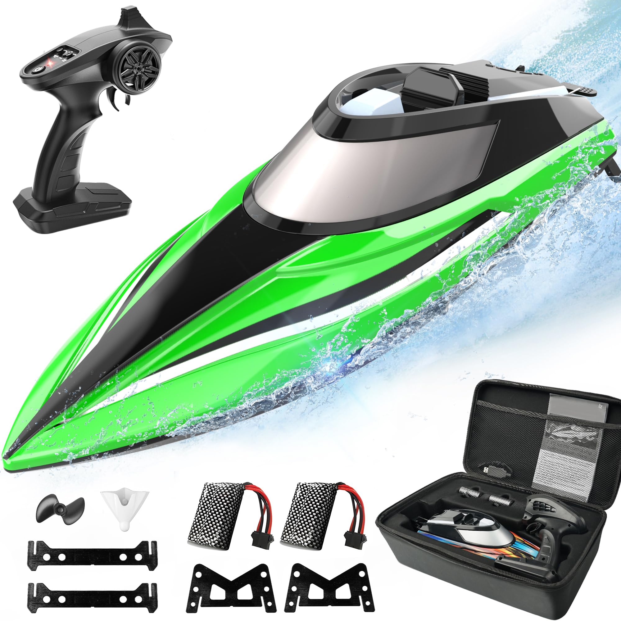 ALPHAREV Remote Control Boat - R308 32+ KPH Fast RC Boat for Adults & Kids with Portable Suitcase, 2.4Ghz Racing Boat for Pool & Lake, Summer Water Toys, Birthday Gifts for Boys