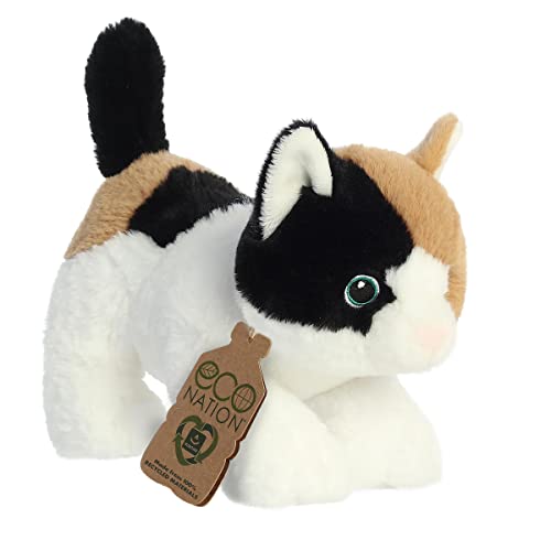 Auroraยฎ Eco-Friendly Eco Nationโข Calico Cat Stuffed Animal - Environmental Consciousness - Recycled Materials - White 8.5 Inches