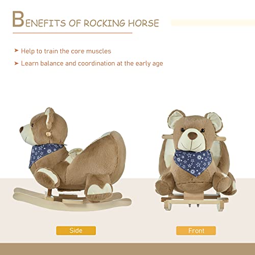 Qaba Kids Ride-On Rocking Horse Toy Bear Style Rocker with Fun Music & Soft Plush Fabric for Children 18-36 Months
