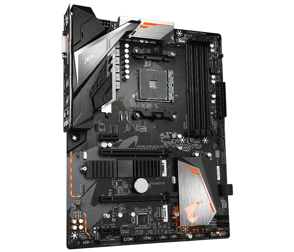 Gigabyte B450 AORUS Elite V2 Motherboard - Supports AMD Series 5000 CPUs, up to 3600MHz DDR4 (OC), 2xPCIe 3.0 x4 M.2, WiFi, GbE LAN, USB 3.1 Gen 1