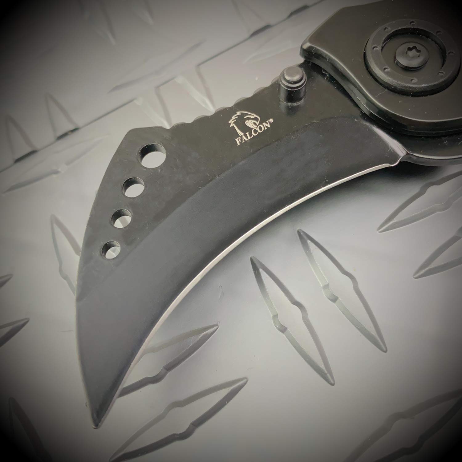 7.5" Black Falcon Claw Full Metal Pocket Folding Knife. Stainless Steel Blade. For Compaing, fishing, Outdoor Use and EDC (Black)