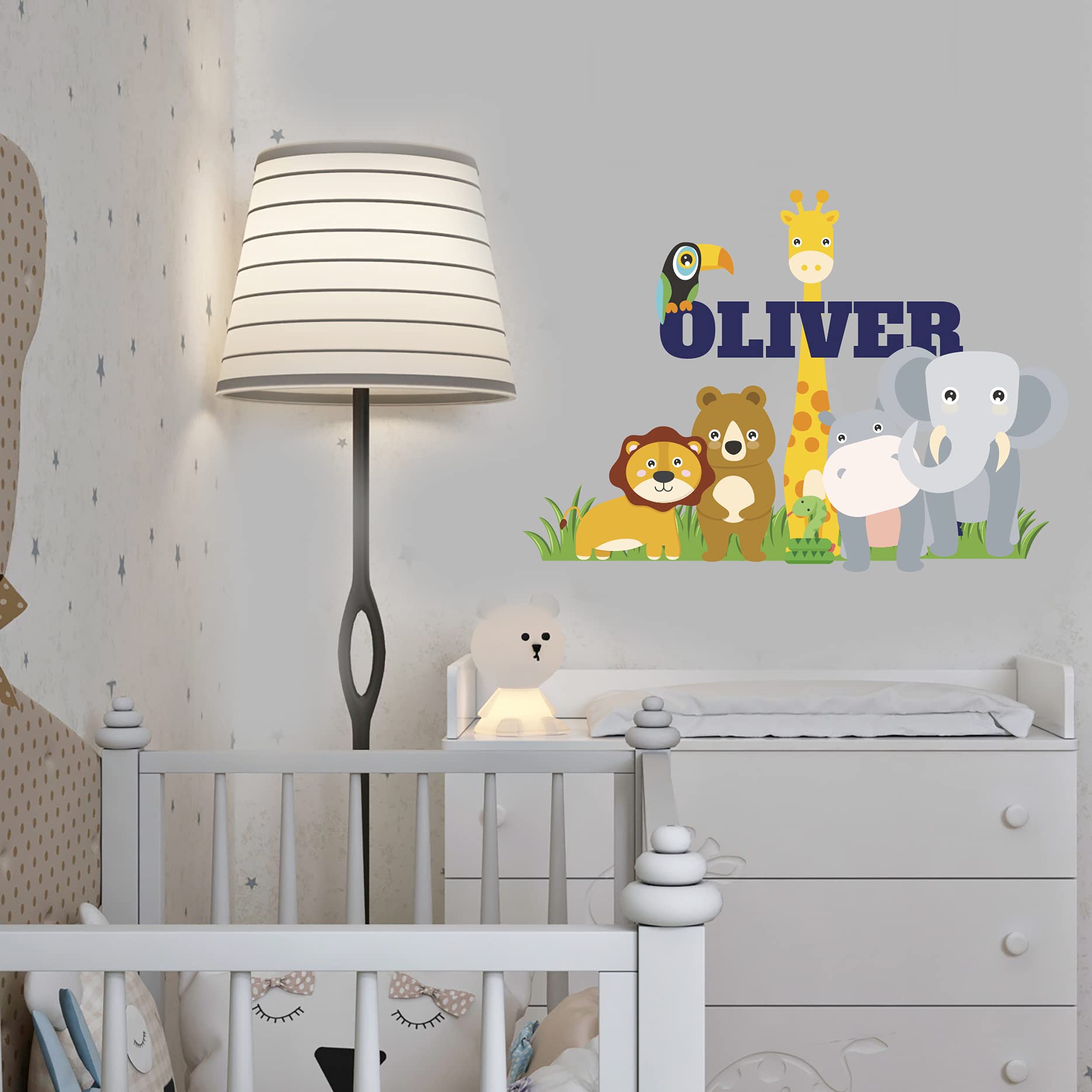 waldo Custom Name Jungle Animals - Baby Boy Girl Wall Decal - Animals Wall Decor - WD30. Zoo Theme Wall Decal Removable Nursery Wall Decal for Kids Room - Animals Name Sticker