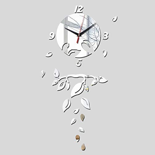 KXA Mirror Wall Sticker for Home Decoration, Acrylic Wall Sticker 3D Mirror Stickers Home Decor Butterfly Horse Europe Large Wall Clock Still Life Wall Clock,Silver