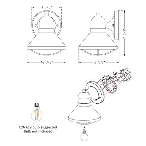 ARPENTER Outdoor Wall Light Fixtures, 2-Pack Wall Sconce in Powder Coated Finish for Front Porch, House, Garage, Rentals, Playhouse