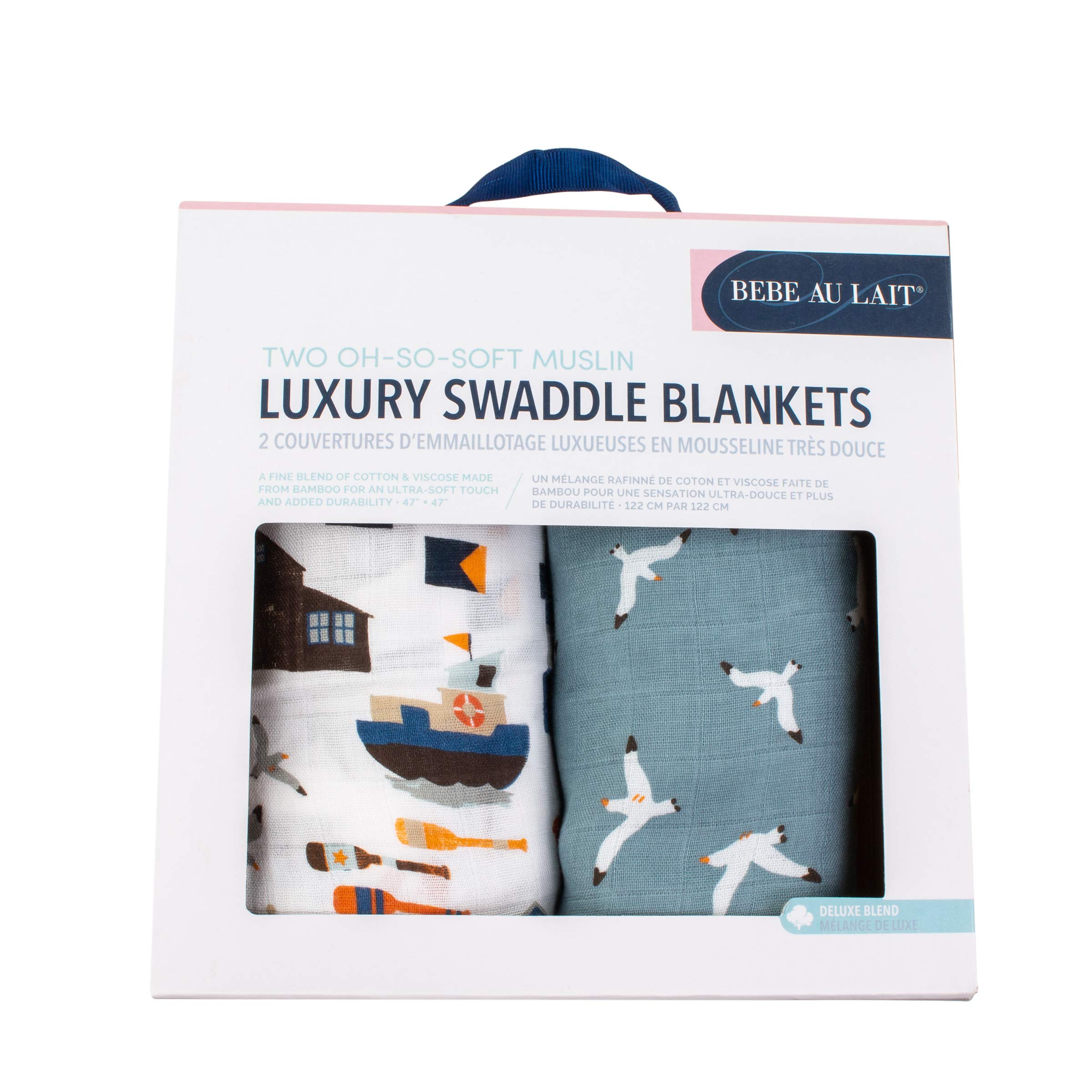 Bebe au Lait Nautical Seagulls Oh-So-Soft Muslin Swaddle Blankets, Blue, One Size (SWBBNT)