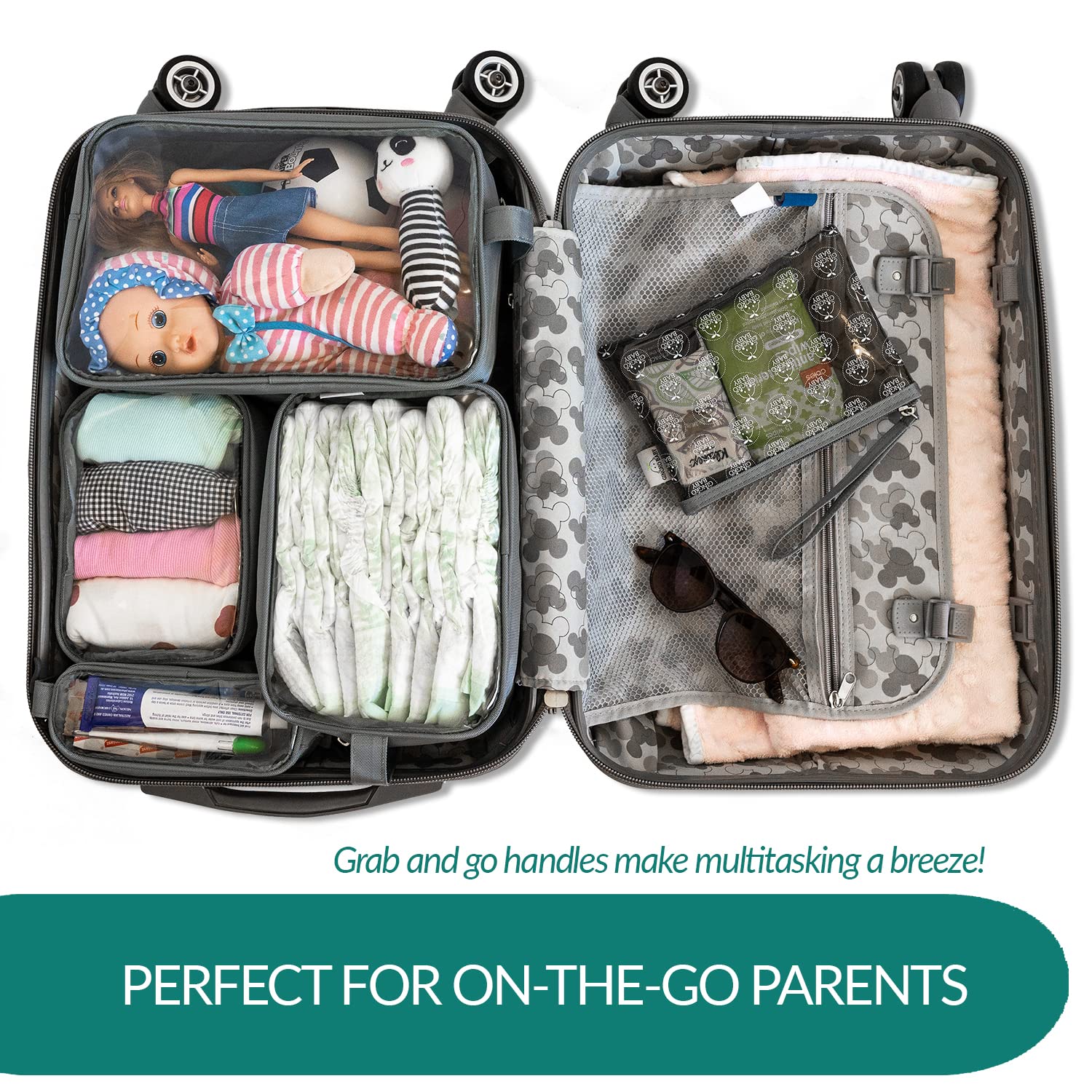 Gingko Baby Supa Tough Diaper Bag Organizing Pouches Set of 5 - Premium Quality Clear Organizer Inserts - Versatile Wipe Clean Baby Packing Cubes - Nursery and Travel Organization (Silver Grey)