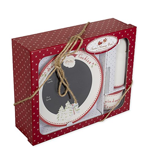 Child to Cherish B01MSHIHI6 Santa and Reindeer Goodies 3pc Ceramic Message Plate, 13" x 9" x 3.5", Red and White