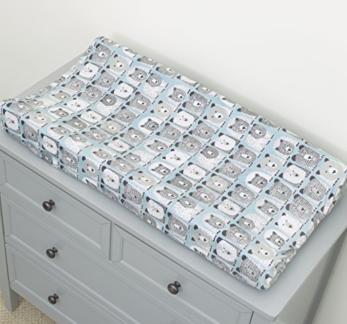 Dwell Studio Bear Hugs Super Soft Changing Pad Cover, Blue/Gray/White