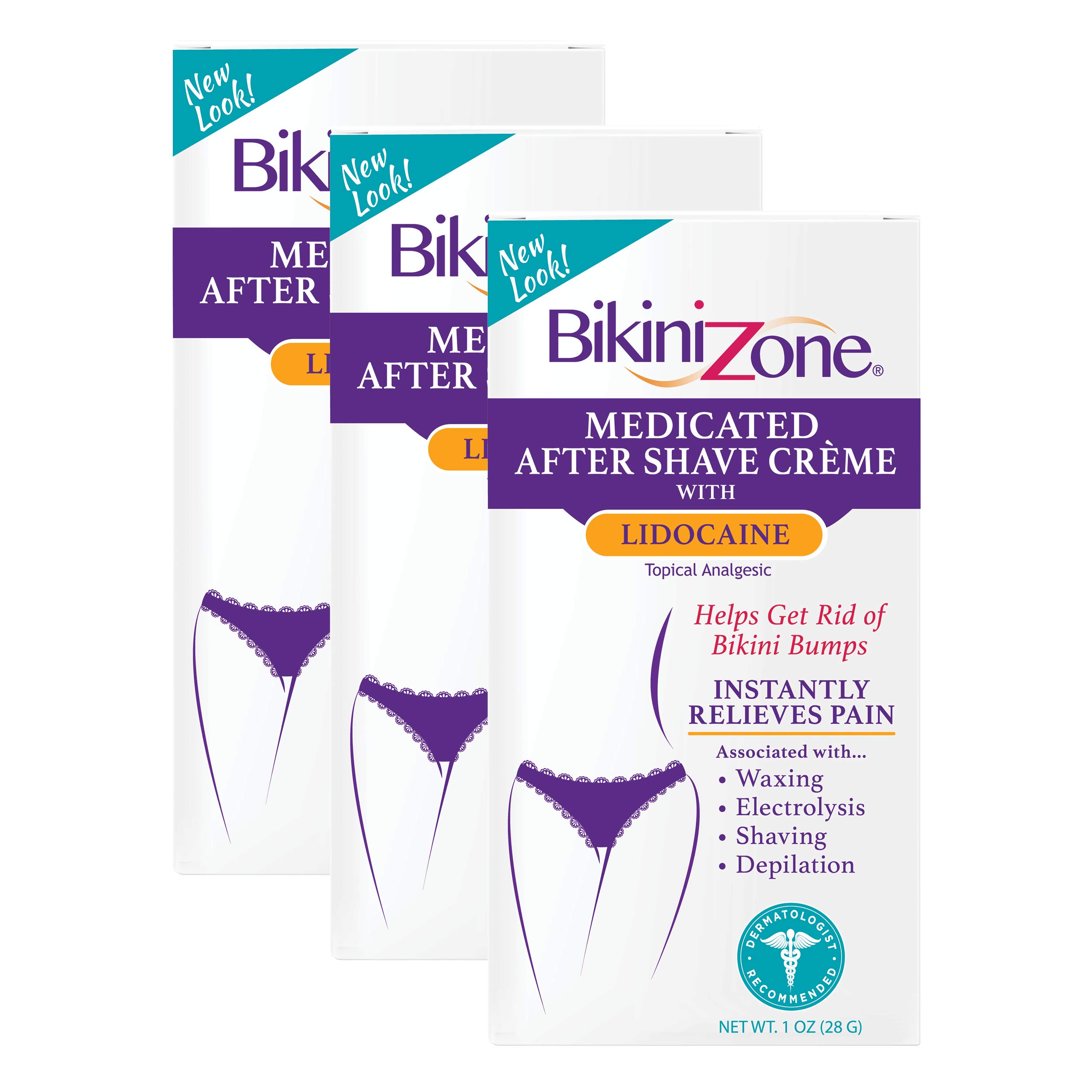 Bikini Zone Medicated After Shave Crème with Soothing Lidocaine, 1 Oz, 3 Pack