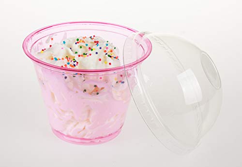 Golden Apple, 9oz-25sets Pink Red Plastic Cups with Clear Dome lids No Hole(25cups + 25lids)…