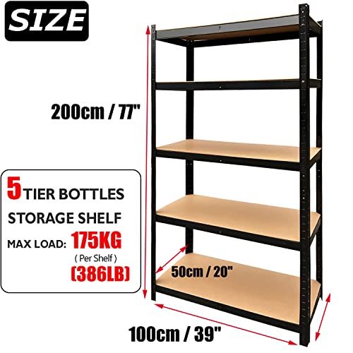 Autofather Metal Storage Shelves, Heavy Duty Steel 5 Tier Utility Shelves with Adjustable Shelves, Bolt-Free Assembly, High Weight Capacity, Garage Organization Storage Rack, 39" L x 20''W x 77" H