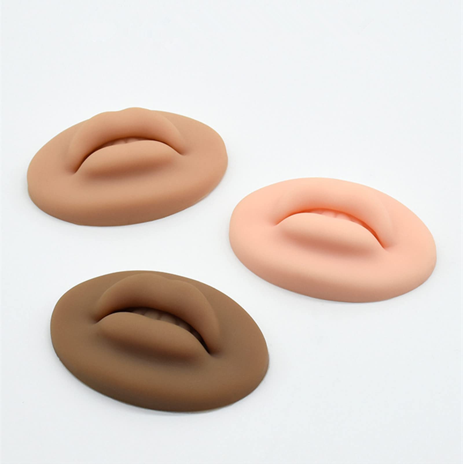 3D Practice Silicone Lips Skin Open Mouth with Teeth Soft Fake Lips Traning Skin for Permanent Makeup Tattoo Artists Microblading PMU Training Supplies (Light Coffee)