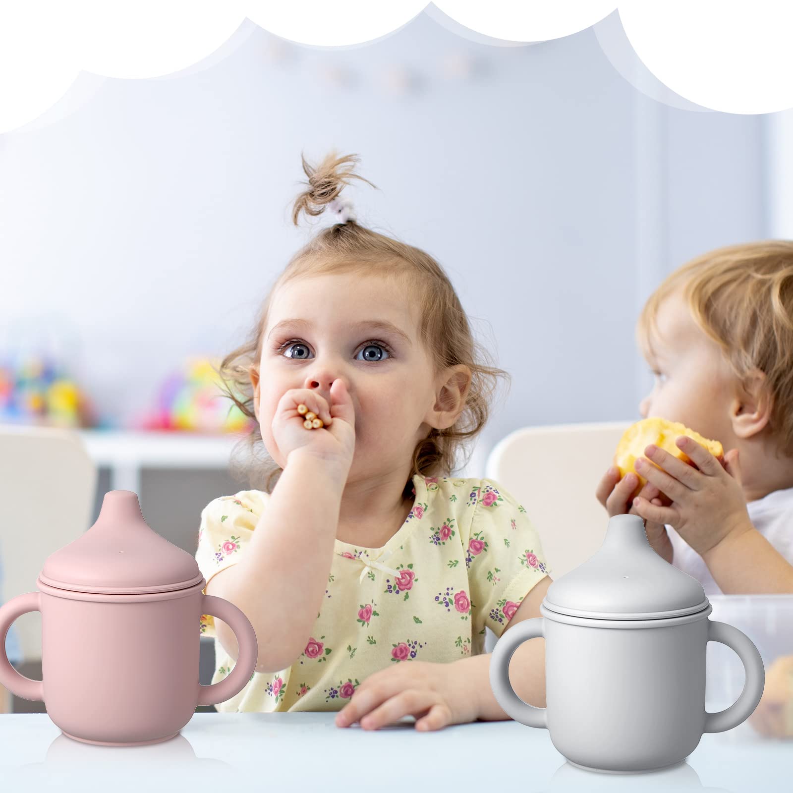 4 Pieces Silicone Sippy Cup for Baby 6 Month Training Cup with Handles No Spill Toddler Cup Soft Spout Cups for Toddlers and Babies, Dishwasher and Microwave Safe, 5 oz/ 150 ml