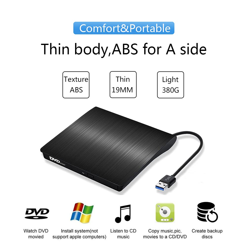 JumPeak External USB 3.0 DVD Player CD Drive Portable CD DVD +/-RW Drive DVD/CD ROM Rewriter Burner Writer for Laptop Desktop PC Windows Linux Mac OS MacBook Pro iMac