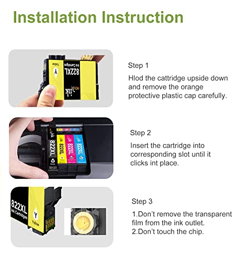 822XL Black Ink Cartridges Remanufactured Replacement for Epson 822 822 XL T822 for Workforce Pro WF-3820 WF-4830 WF-4820 WF-4833 WF-4834 Printer