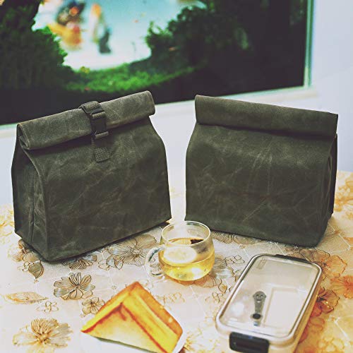 Kaaltisy Waxed Canvas Lunch Bags Work Lunch Box Eco-friendly Reusable Lunch Bag with Hook and Loop Closure, Green, Soft Handfeel