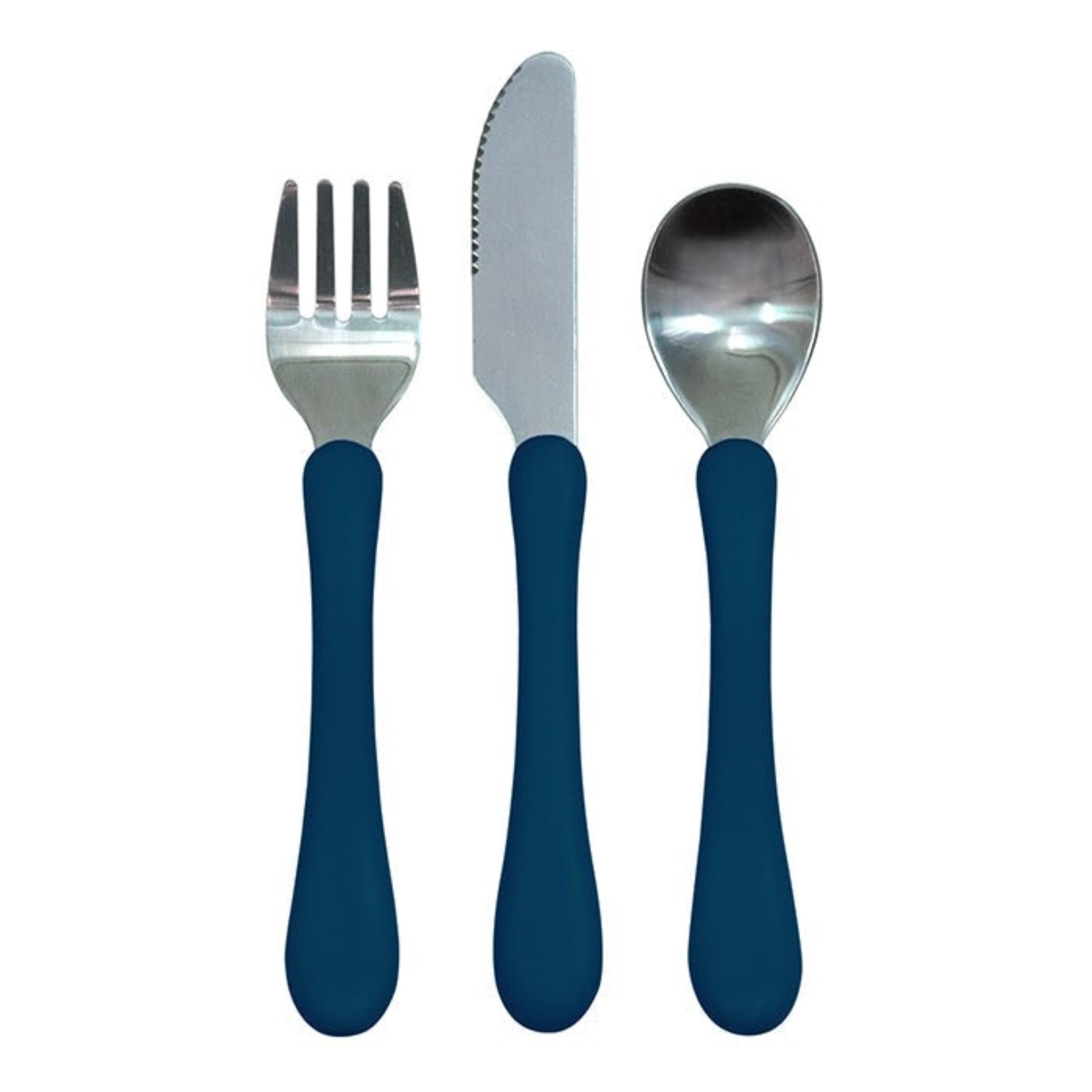 green sprouts Learning Cutlery Set Helps Toddler Develop Independent Eating Skills Designed for Small Hands, Contoured Handles for Easy gripping, Safety Edge on Knife, Dishwasher Safe, Navy