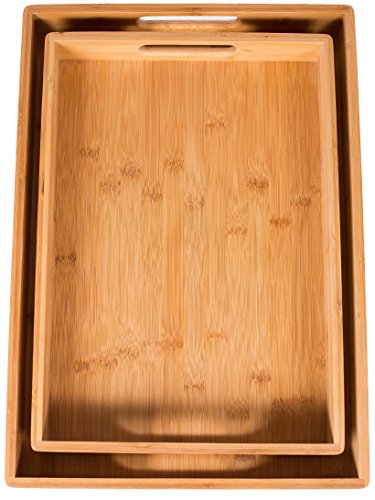 BirdRock Home 2pc Bamboo Serving Trays Set with Handles - Wood - Food - Breakfast Tray - Party Platter - Nesting - Kitchen and Dining