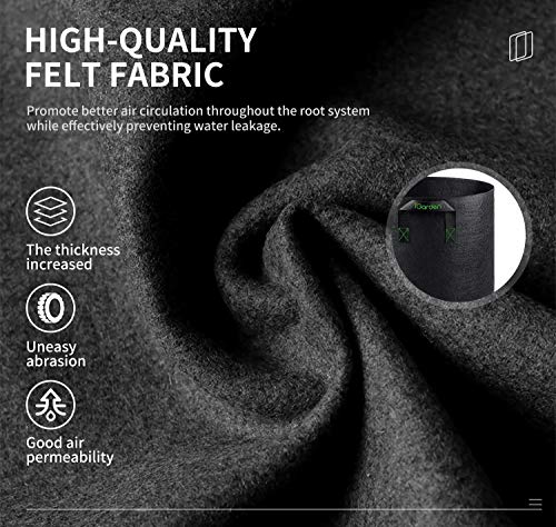 iGarden Grow Bags Tall, 10 Gallon Grow Pots 6 Pack with Handles, Heavy Duty 320G Thickened Nonwoven Fabric Plant Bag for Vegetables