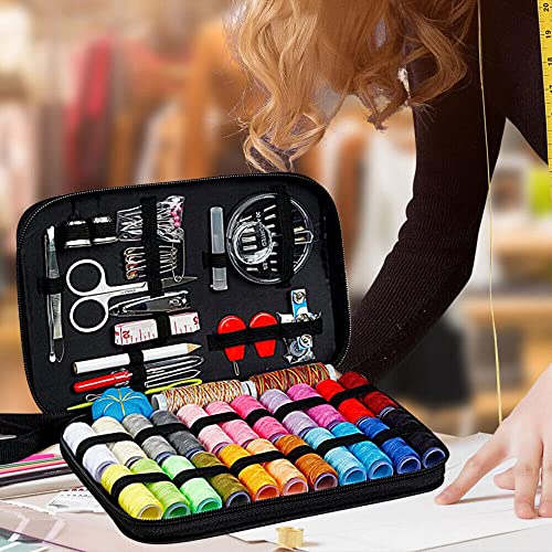 BRICZUNA 99Pcs Sewing Box Kit Portable, Sewing Boxes & Storage Travel Sewing Kit, Thread Stitches Needles Button Sewing Starter Kits