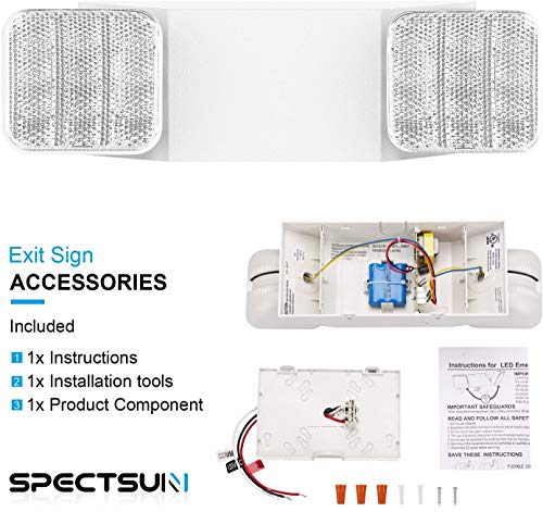 SPECTSUN 12 Pack LED Emergency Lighting Fixture with 2 LED Heads and Hardwired Adjustable White Color Commercial Emergency Lights with Battery Backup for Power Failure