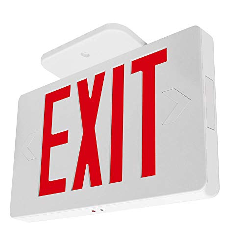 LFI Lights | Thin Red Exit Sign | All LED | White Thermoplastic Housing | Hardwired with Battery Backup | Optional Double Face and Knock Out Arrows Included | UL Listed | (1 Pack) | LEDT-R