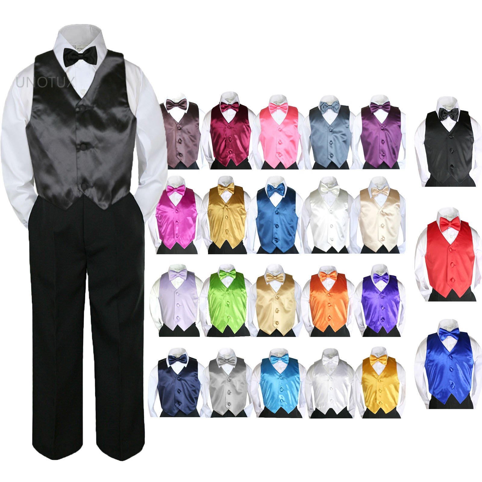 4pc Formal Baby Teen Boy Lilac Vest Bow Tie Set Black Pants Suits S-7 (5)