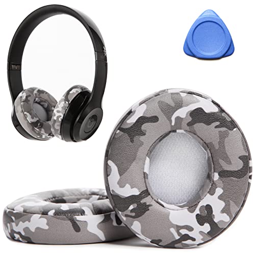 KAHHA Ear Pads,Replacement earpads Compatible with Beats Solo 2&3 Wireless Headphone Cushions with Noise Isolation Memory Foam/ECO Protein Leather(Camo Grey II)