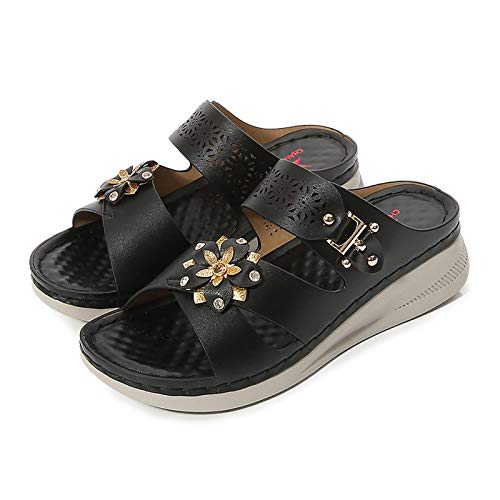 justHIGH Sandals for Women Summer Hollow Out Slip On Platform Sandal Wedge Shoes with Concealed Orthotic Arch Support