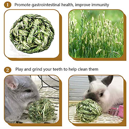 Rabbit Chew Ball Timothy Grass Grinding Small Animal Activity Play Chew Toys for Bunny Rabbits Hamster Guinea Pigs Gerbils
