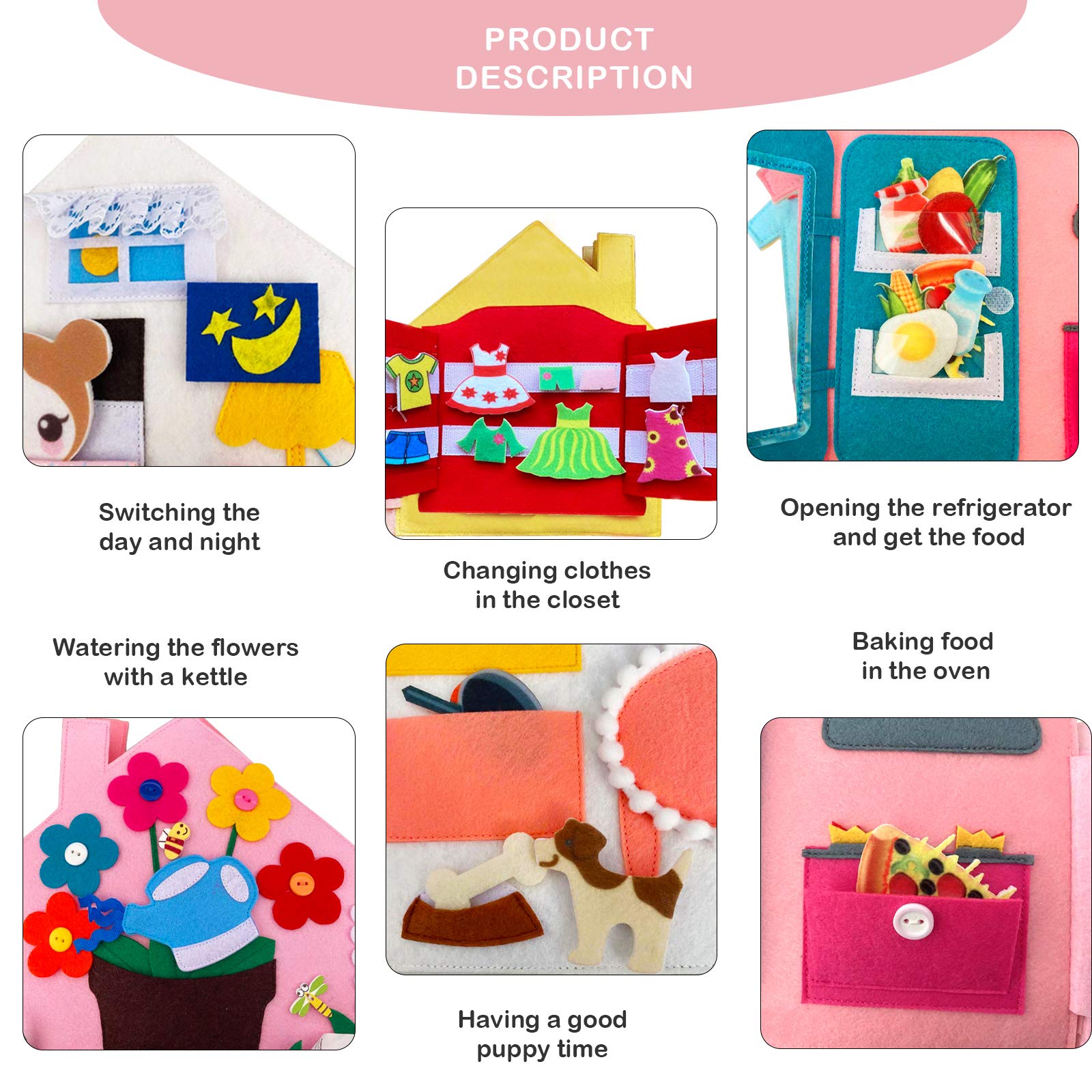 MOVEBO- Quiet Book for Kids - Interactive Felt Busy Book - Montessori Quiet Books for Toddlers - Carry on Travel Quiet Activity Book - Soft Fabric Quiet Books for Children(My Small Room)