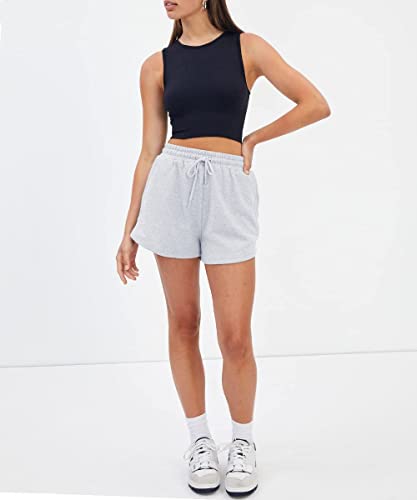 AUTOMET Womens Sweat Trendy Shorts Casual Summer Cotton Shorts Elastic Comfy Running Shorts High Waist Pockets Shorts Clothes Grey